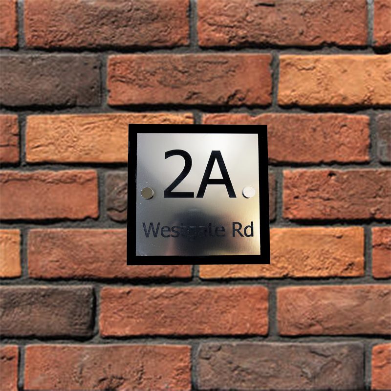 Modern Square House Sign Customised Brushed Stainless Steel and Black ...