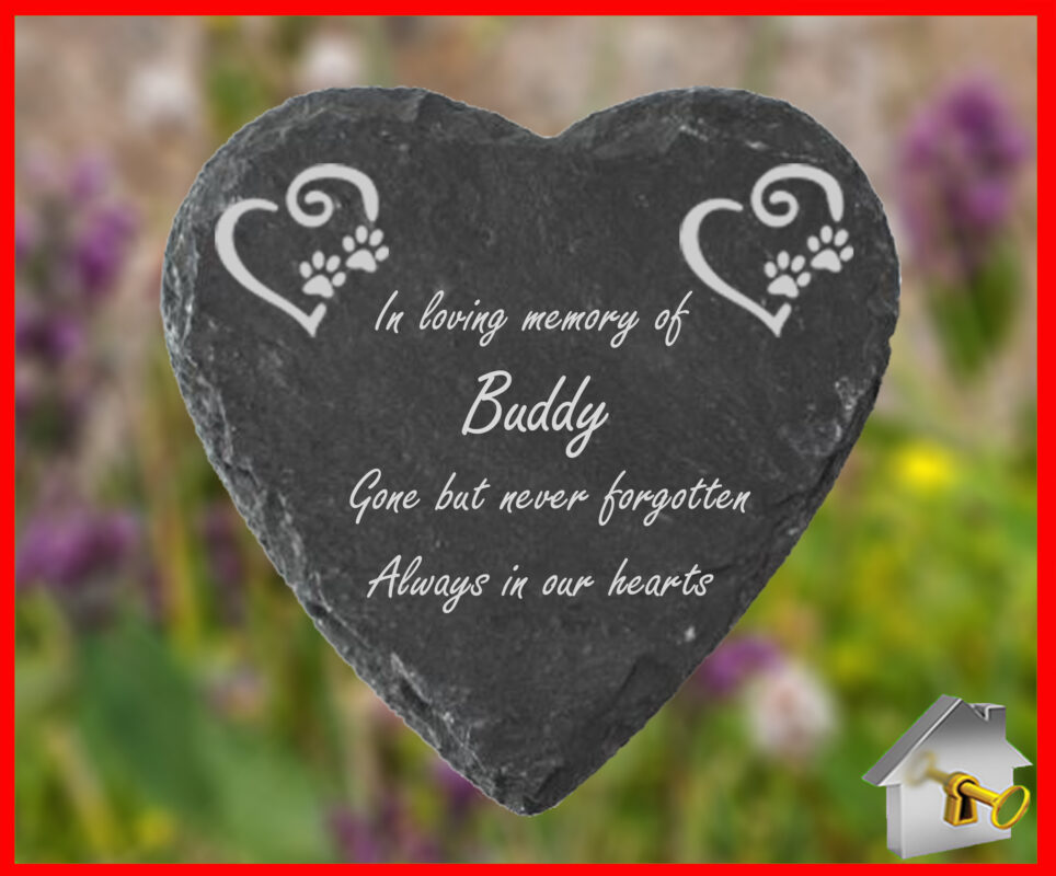 Personalised Natural Slate Heart Pet Memorial Plaque Engraved - Vault Nw