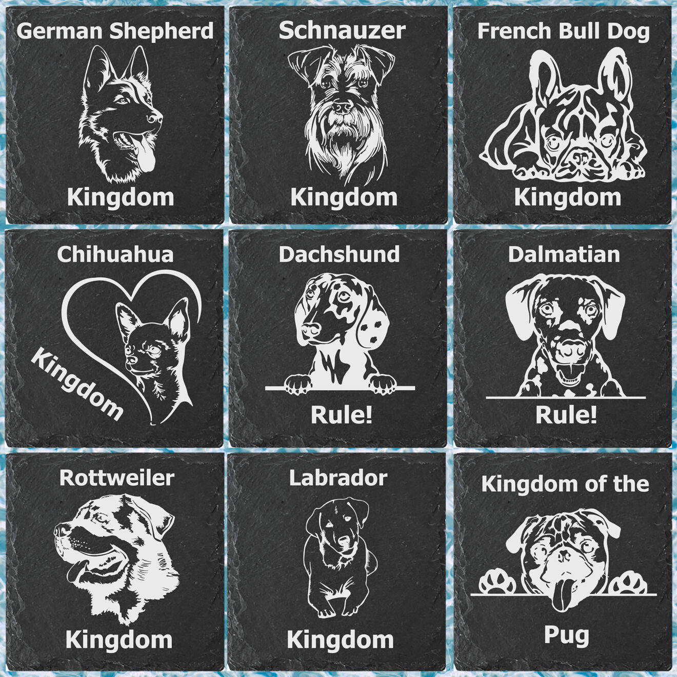 Personalised Dog Designs Engraved Grey Slate Square Drinks Coaster Gift ...