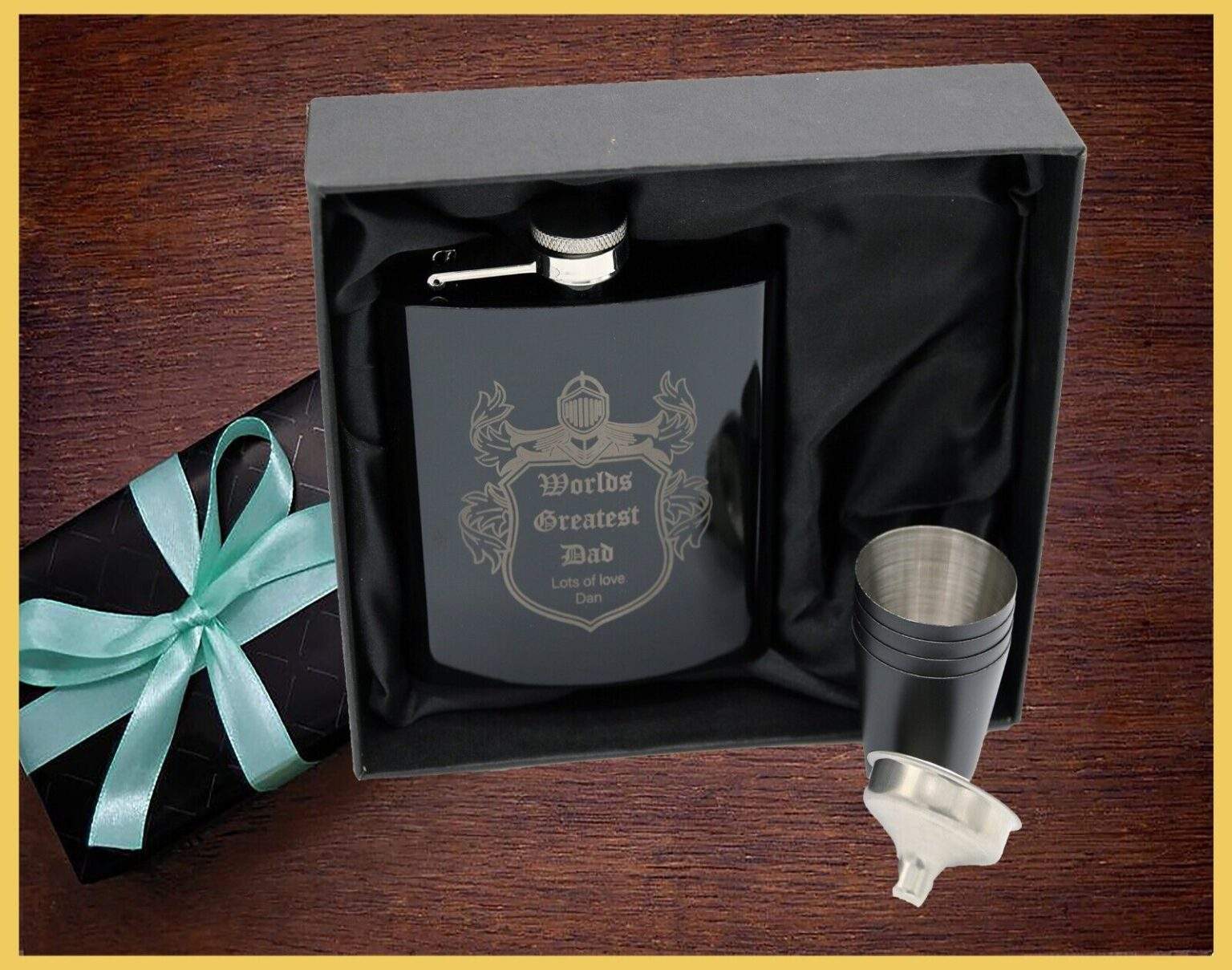 Fathers Day Personalised Steel Hip Flask Gift Set Laser Engraved ...